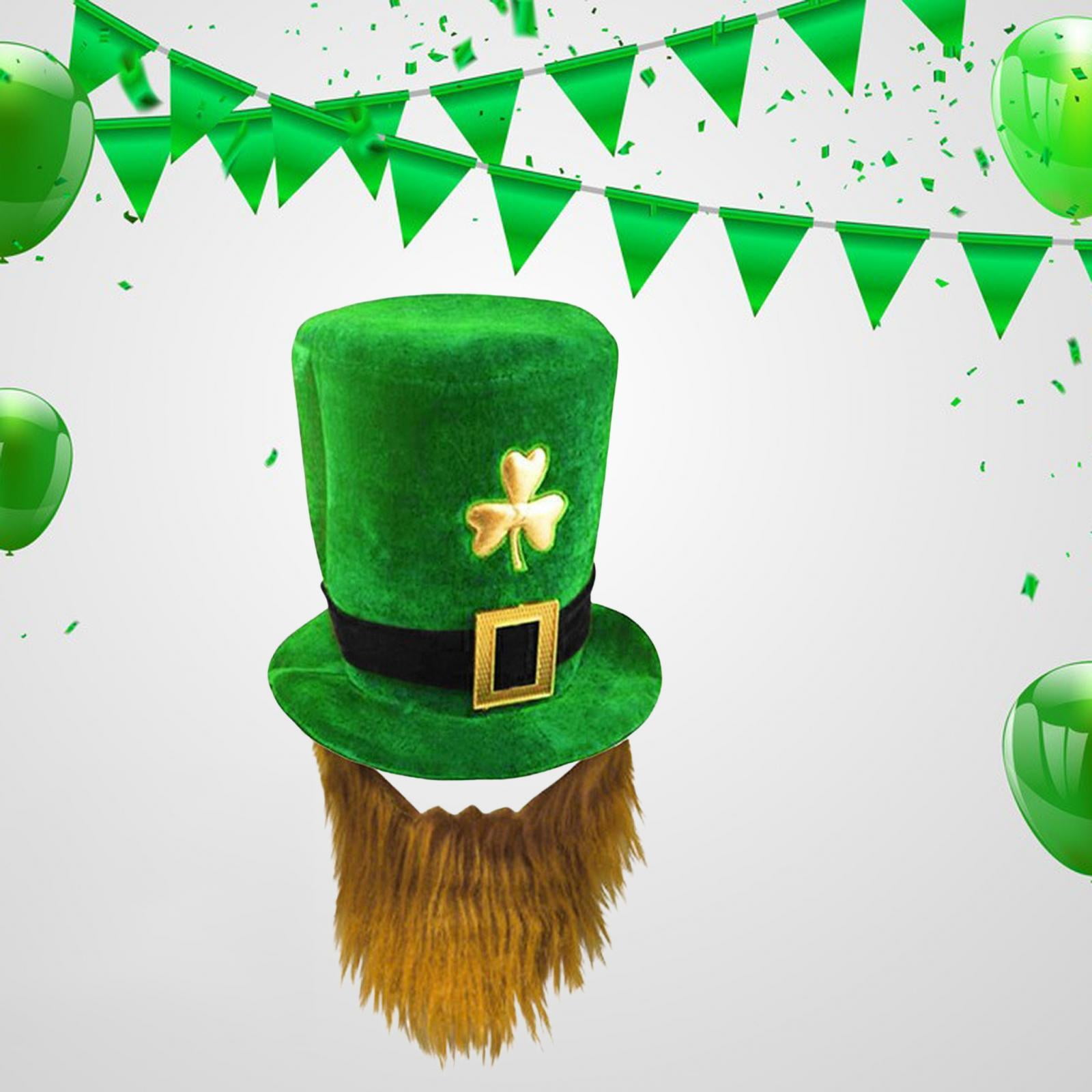 ' Leprechaun Top Hat with Brown Beard Shamrock Velvet Hat for ...
