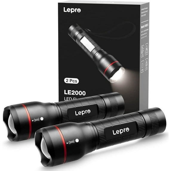 Lepro 2-Pack LED Flashlights with 300 Lumens Waterproof Zoomable 5 ...