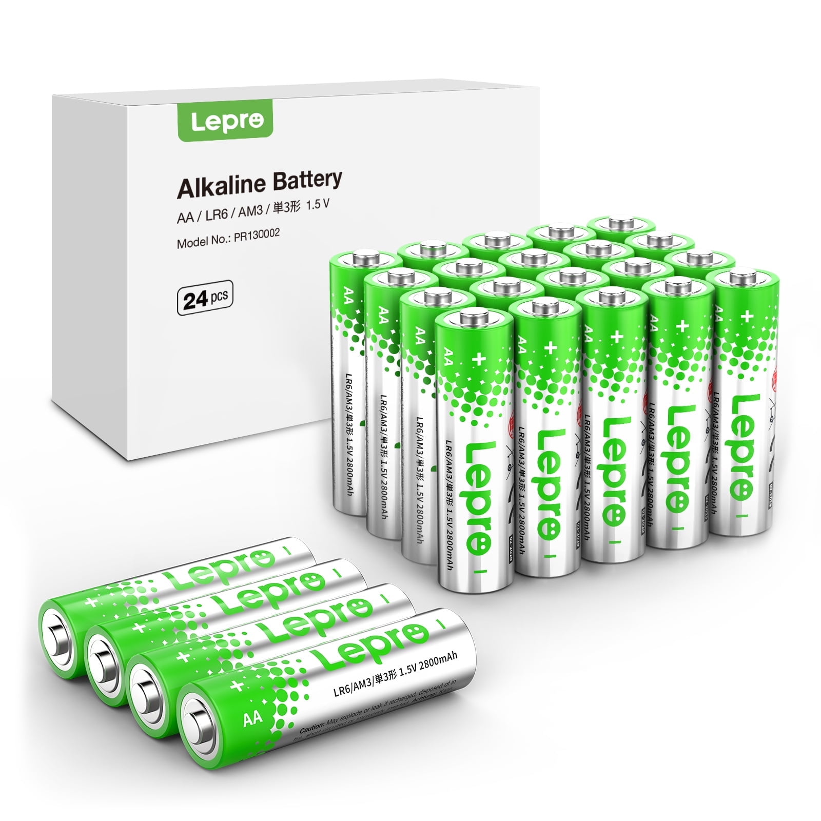 Lepro, AA Batteries, 24-Pack, Double A, Alkaline, Non-Rechargeable ...