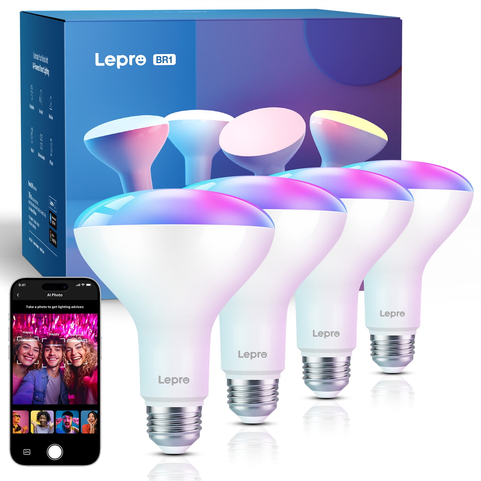 Lepro BR1 Smart Light Bulbs 4pack, AI Generated Lighting, Work with ...