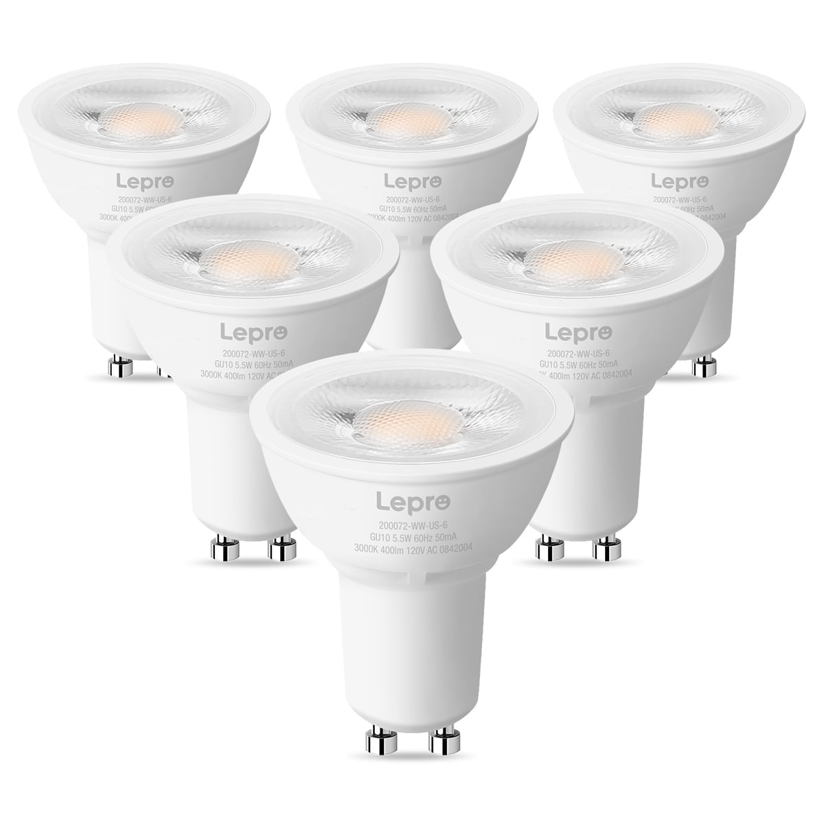 Lepro GU10 LED Bulb Dimmable, 3000K Warm White 5.5W 50W Equivalent Spot ...