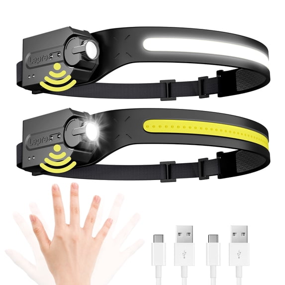 Lepro Rechargeable Headlamp 2PCS, 230° Wide Beam LED, Motion Sensor ...