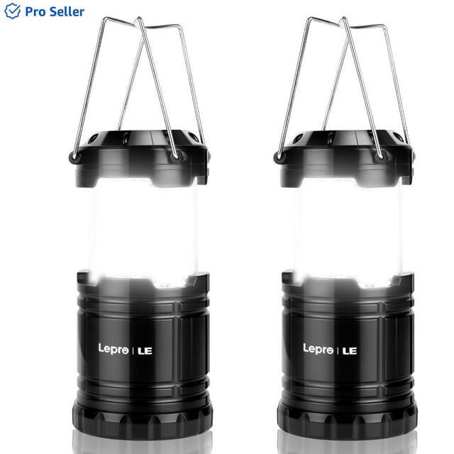 Lepro LED Collapsible Camping Lantern 2-Packs, Super Bright, Battery Powered Camping Light, IPX4 ...