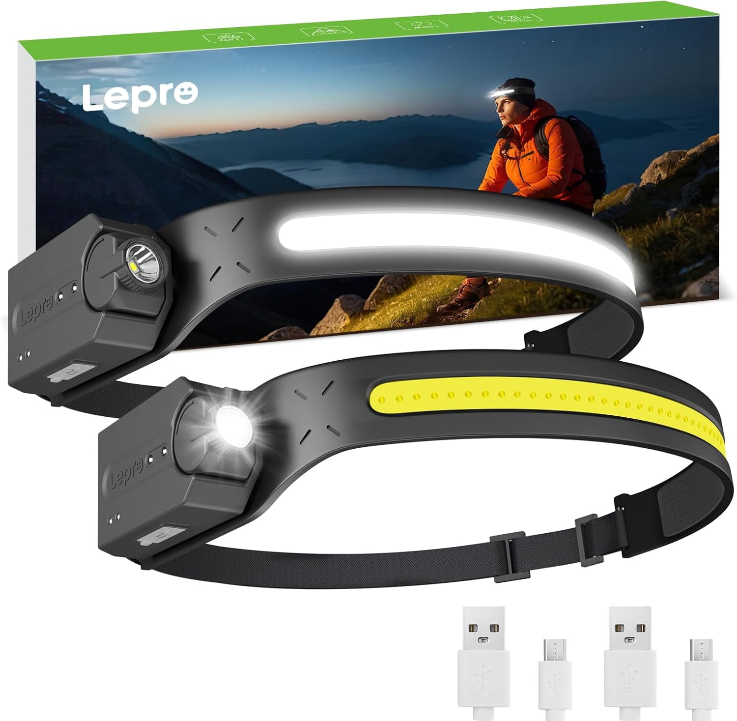 Lepro LED Headlamp Rechargeable - Super Bright Head lamp with Motion ...