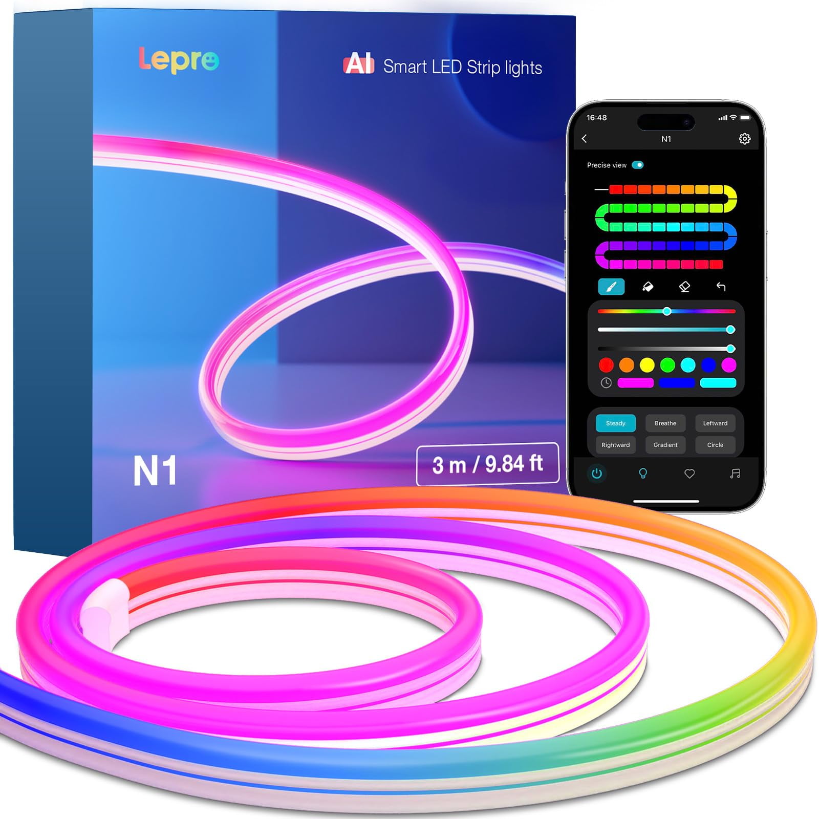 Lepro N1 AI Smart RGB Rope Lights for Christmas, Personalized AI Lighting Designer, LightBeats ...
