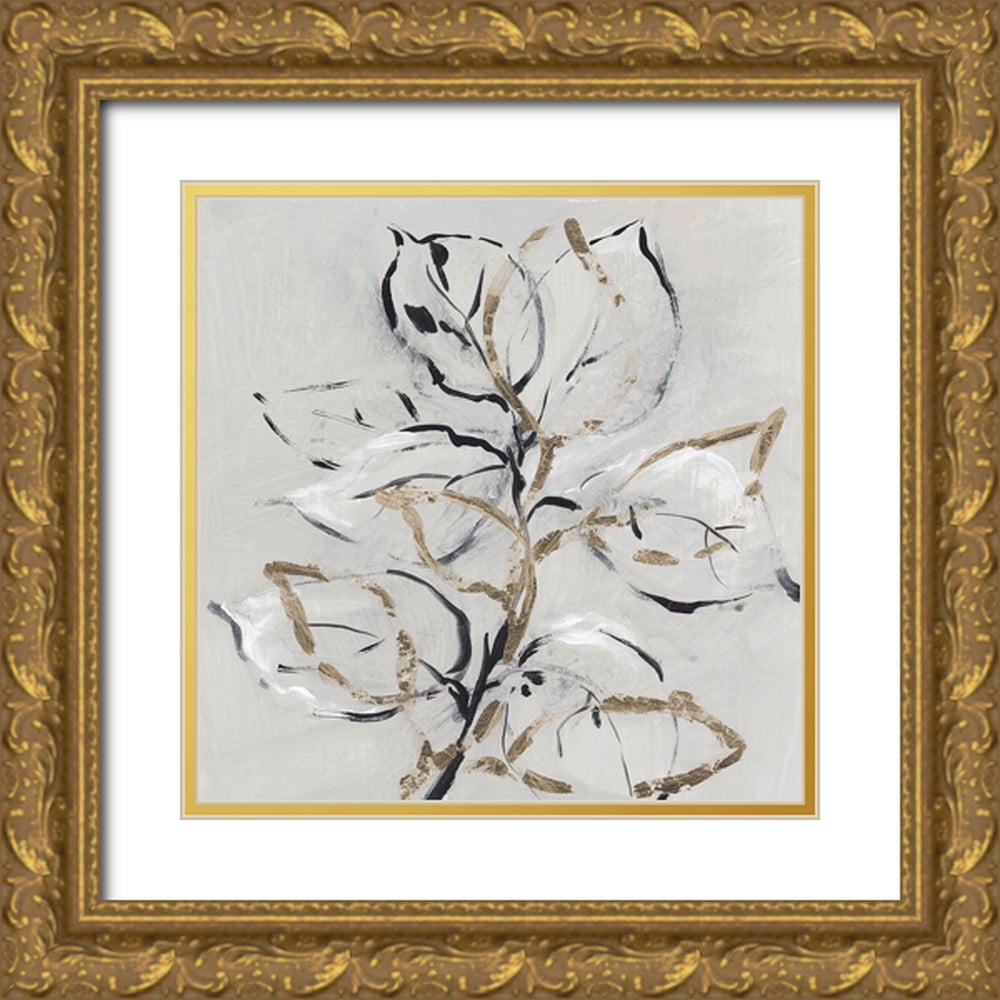 Lera 20x20 Gold Ornate Wood Framed with Double Matting Museum Art Print Titled - Golden Floral ...