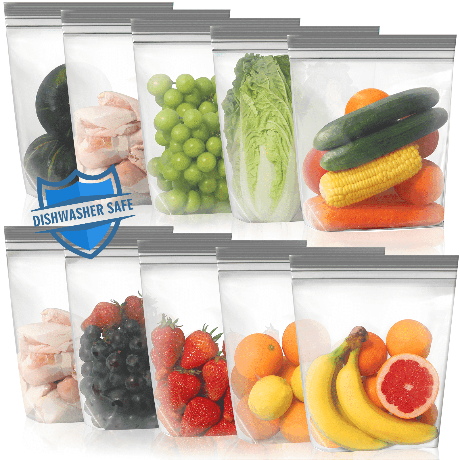 Lerine 10 Pack 11*10in Dishwasher Safe Gallon Reusable Food Storage ...