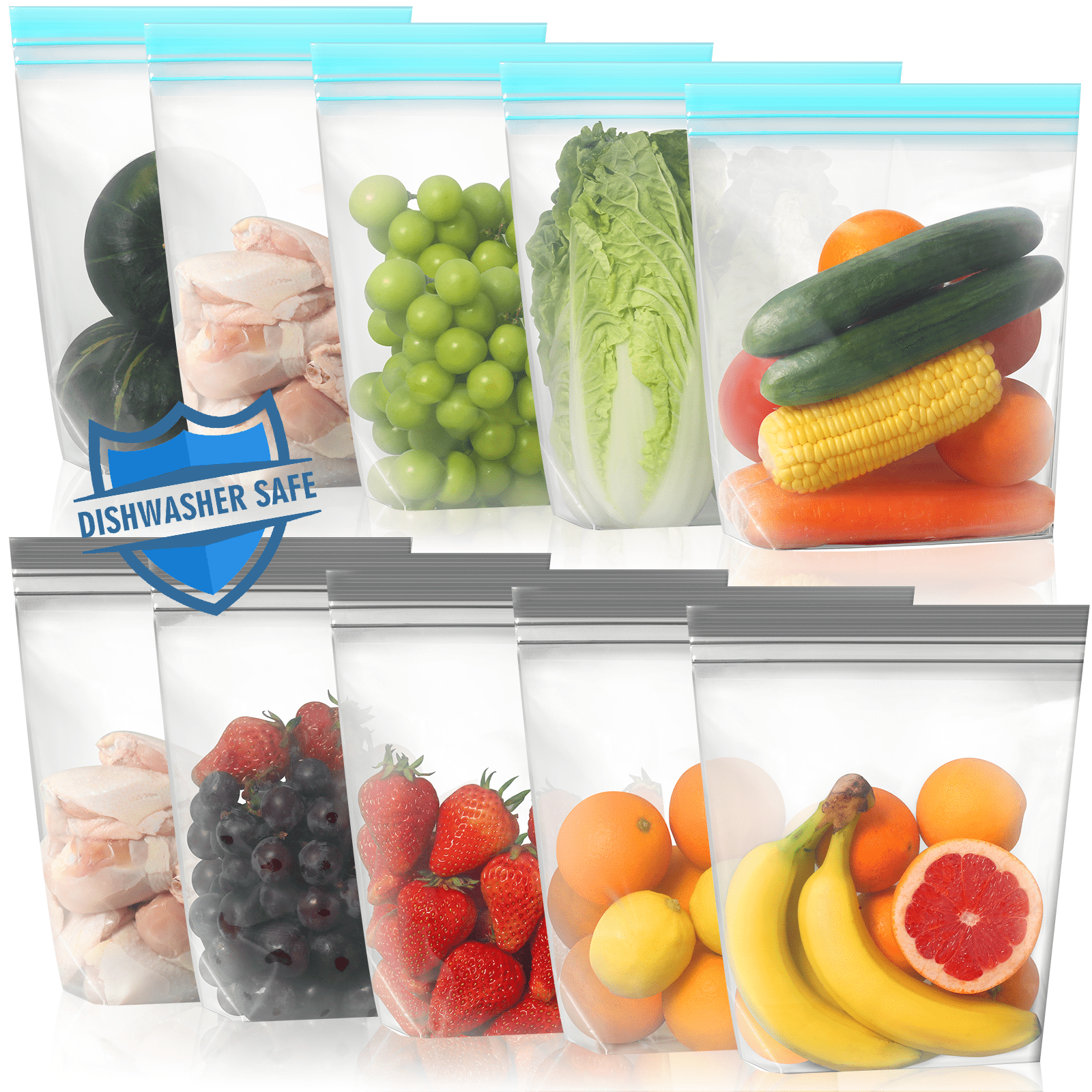 Lerine 10 Pack Dishwasher Safe 11*10in Gallon Reusable Food Storage ...