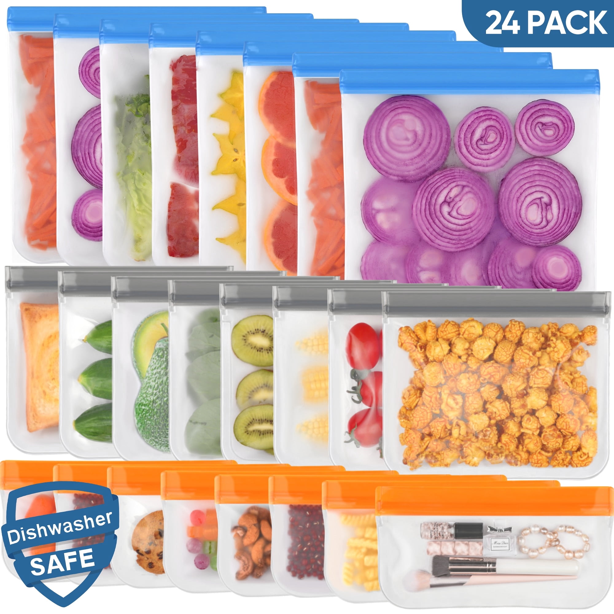 Lerine 24 Pack Dishwasher Safe Reusable Bags Slicone, Leakproof ...