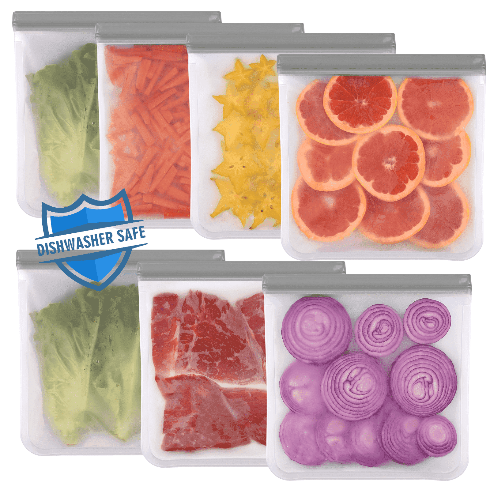 Lerine 7 Count 11*11in Reusable Silicone Freezer Bags, Leakproof Double ...