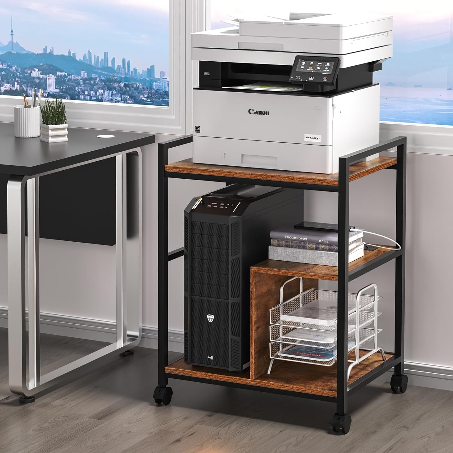 Lerliuo Printer Stand with Charging Station and USB Ports, Large 3-Tier ...