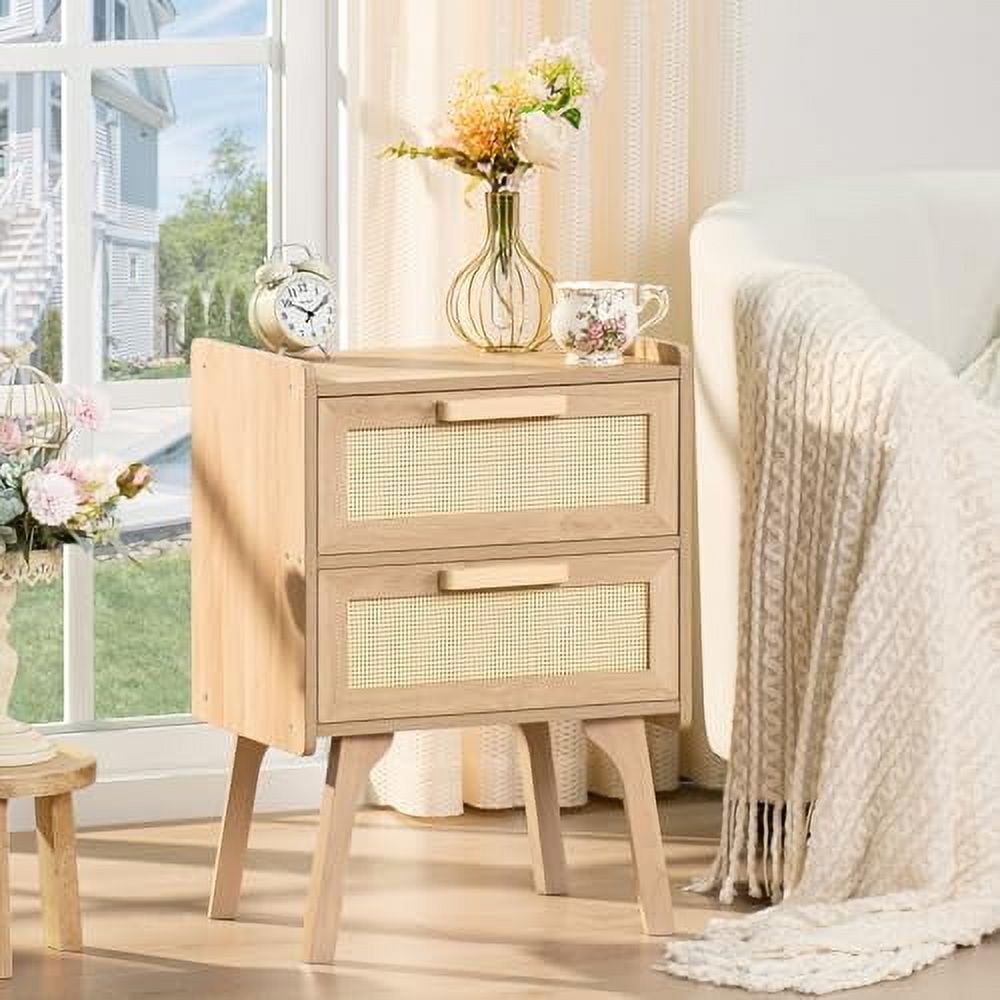 Lerliuo Rattan Nightstands Set of 2, Boho Night Stand with 2 Drawers ...