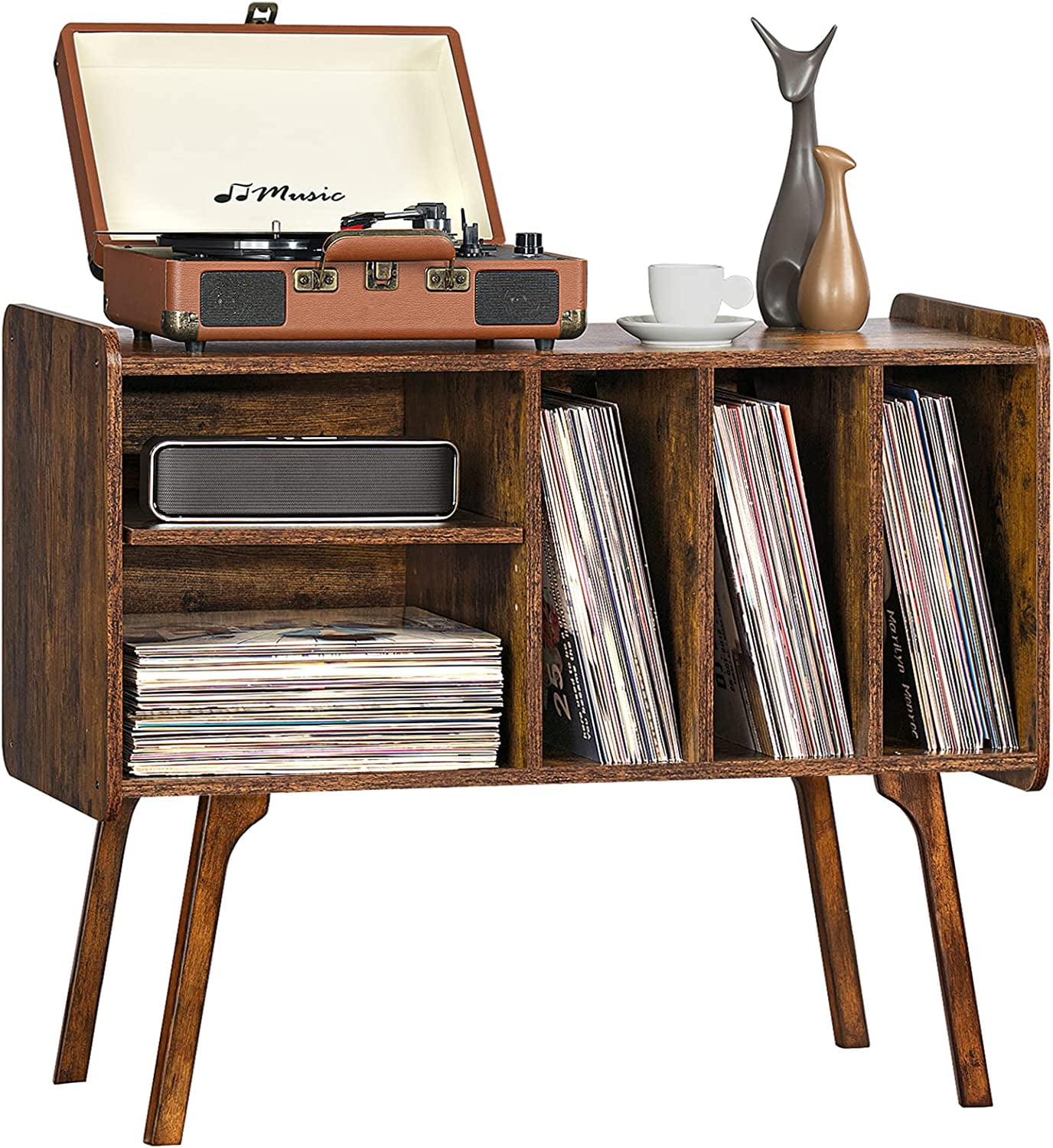 Lerliuo Record Player Stand with 4 Cabinet Holds Up to 220 Albums ...