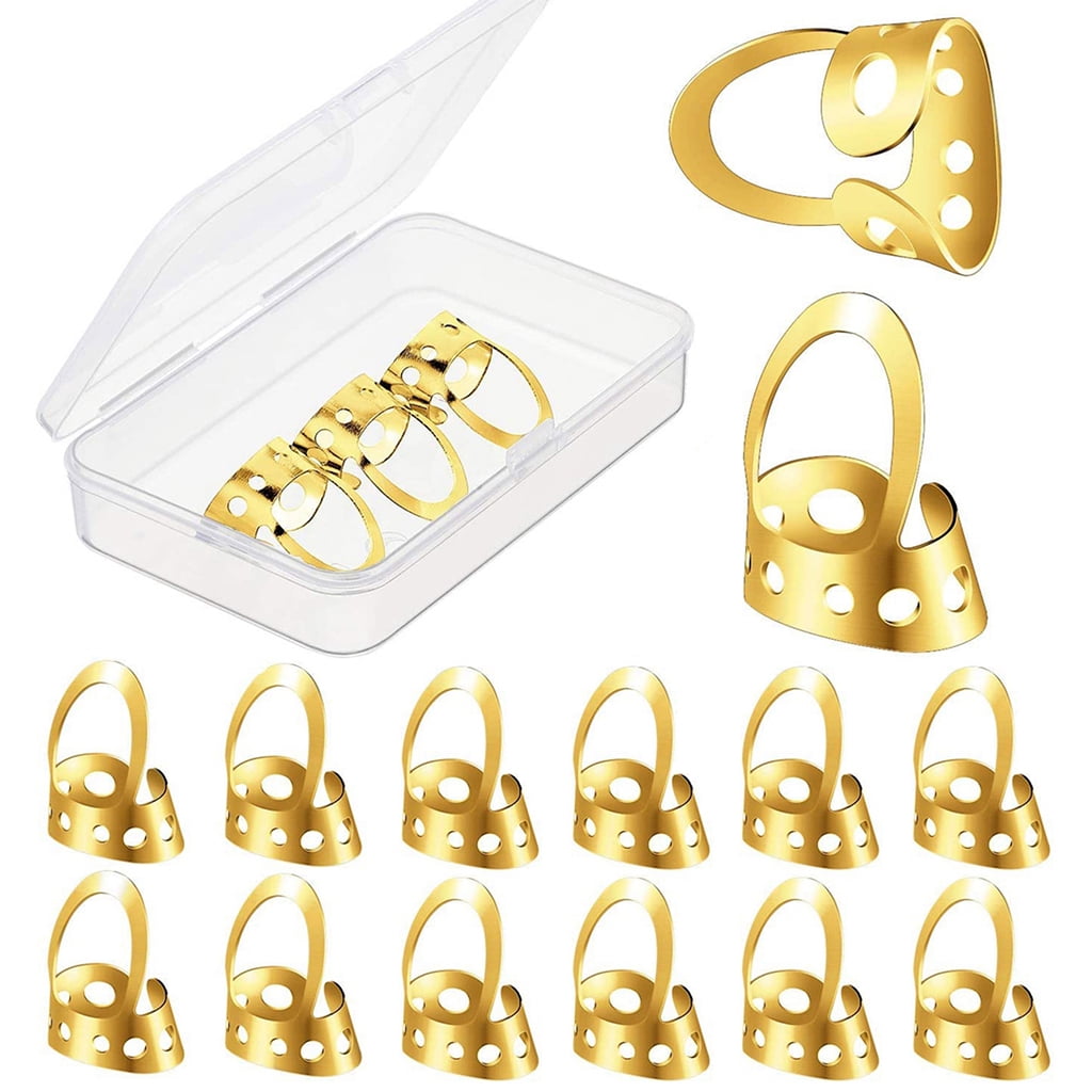 Lerpwige 12 Pieces Stainless Steel Guitar Finger Picks, Golden Color ...