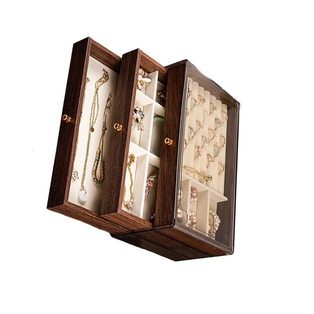 Lerpwige Elegant Jewelry Case Portable Organizers Wood Texture for ...