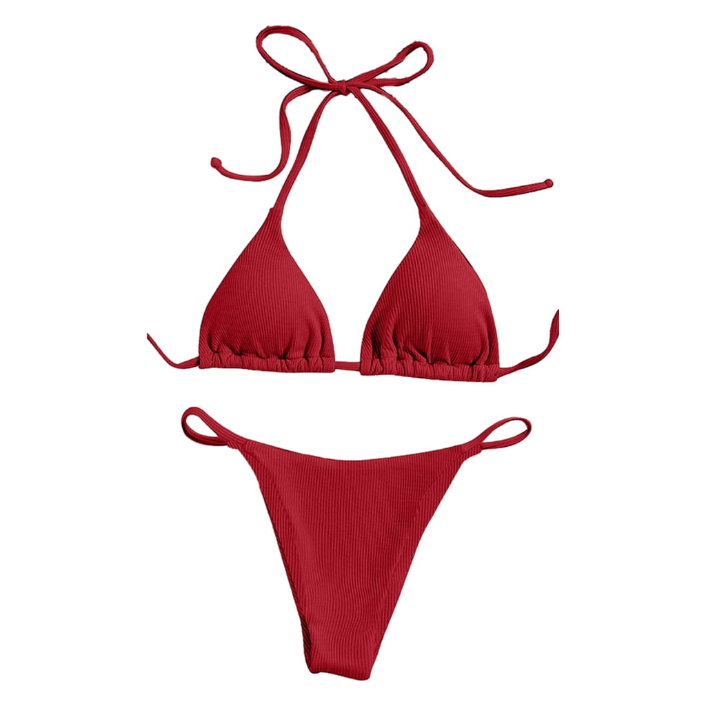 Lerpwige Two Pieces Bathing Suits Halter Neck Bikinis Top and Side ...