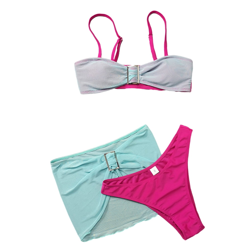Lerpwige Womens Colors Block Swimsuits Bikinis Set 3Pc Bathing Suit ...
