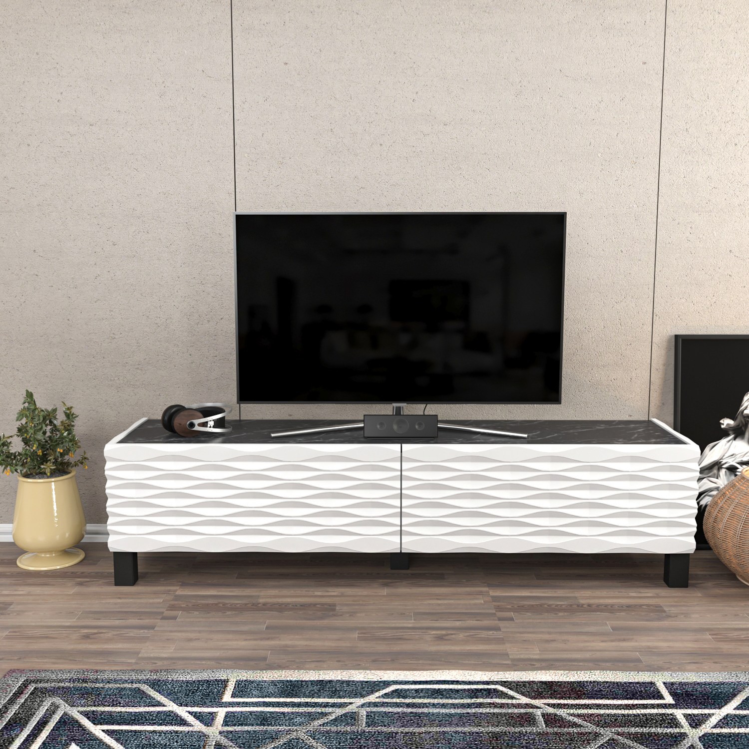 Lerze Wooden Solid Plastic Tv Stand - Bendire White - Walmart.com