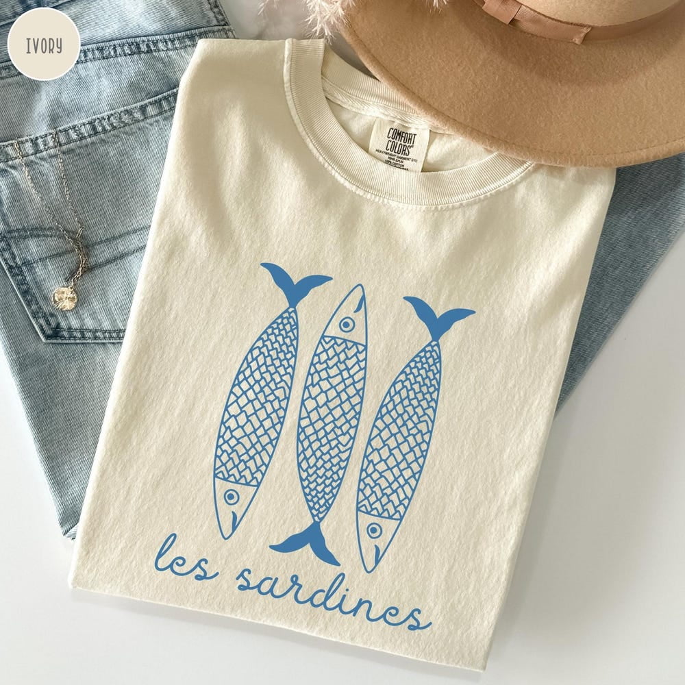 Les Sardines Tin Fish Shirt, Tomato Girl Tee Ocean Oversized Trendy ...