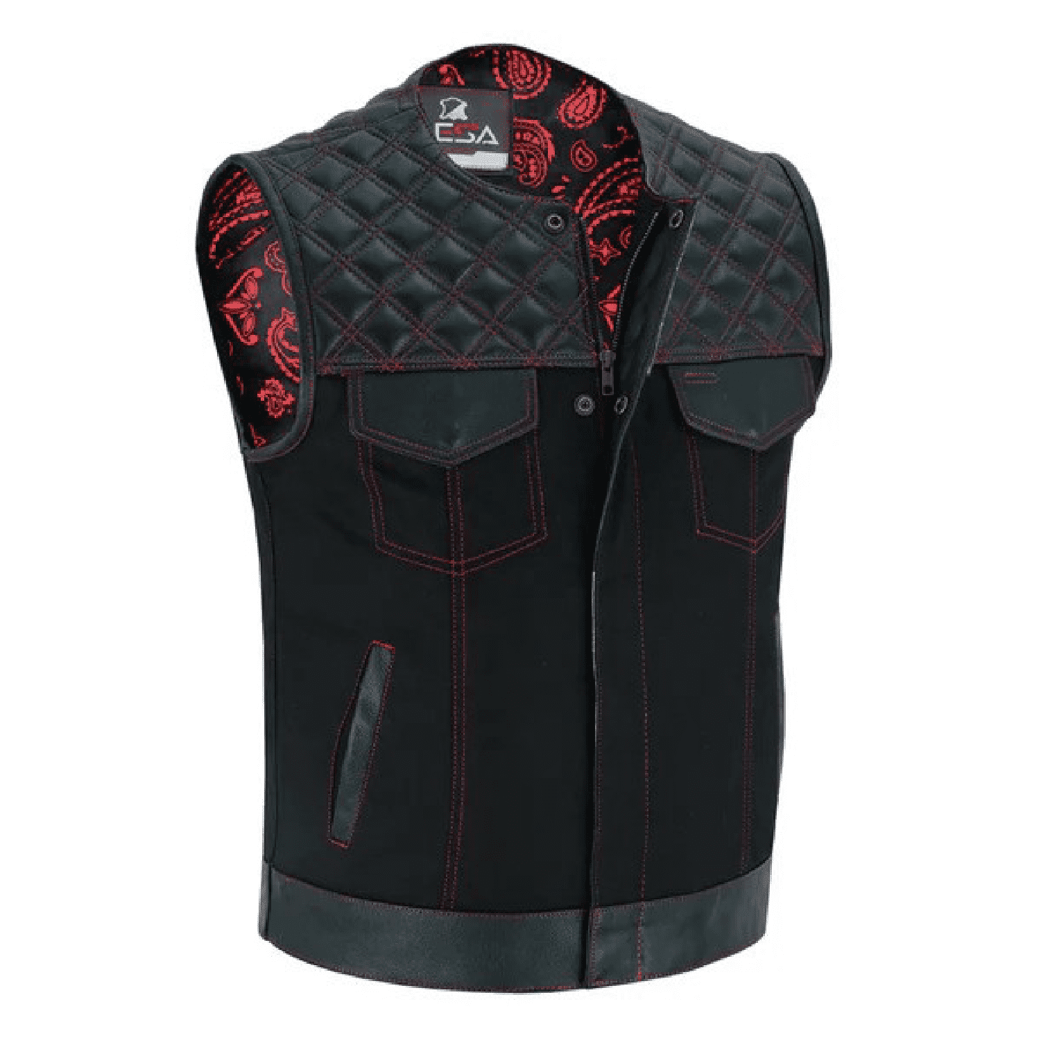 Lesa Collection Biker Vest Red Stiches Men's Motorcycle SOA Vest Red ...