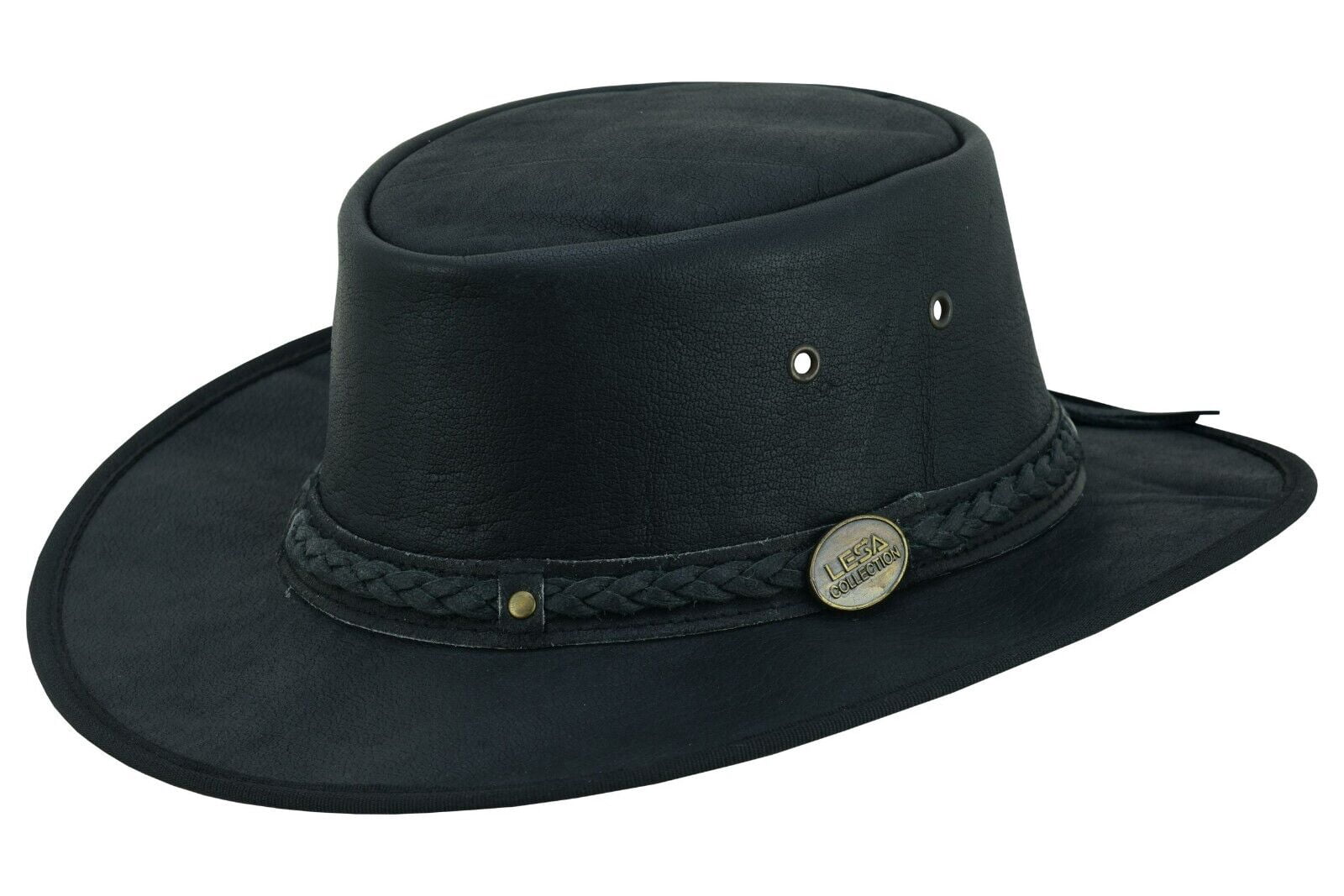 Lesa Collection Trekker Leather Crushable Outback Hat For Men and Women ...
