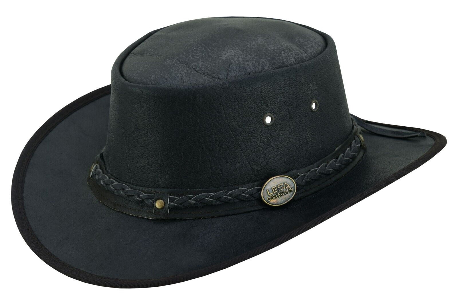 Lesa Collection Trekker Leather Crushable Outback Hat For Men and Women ...