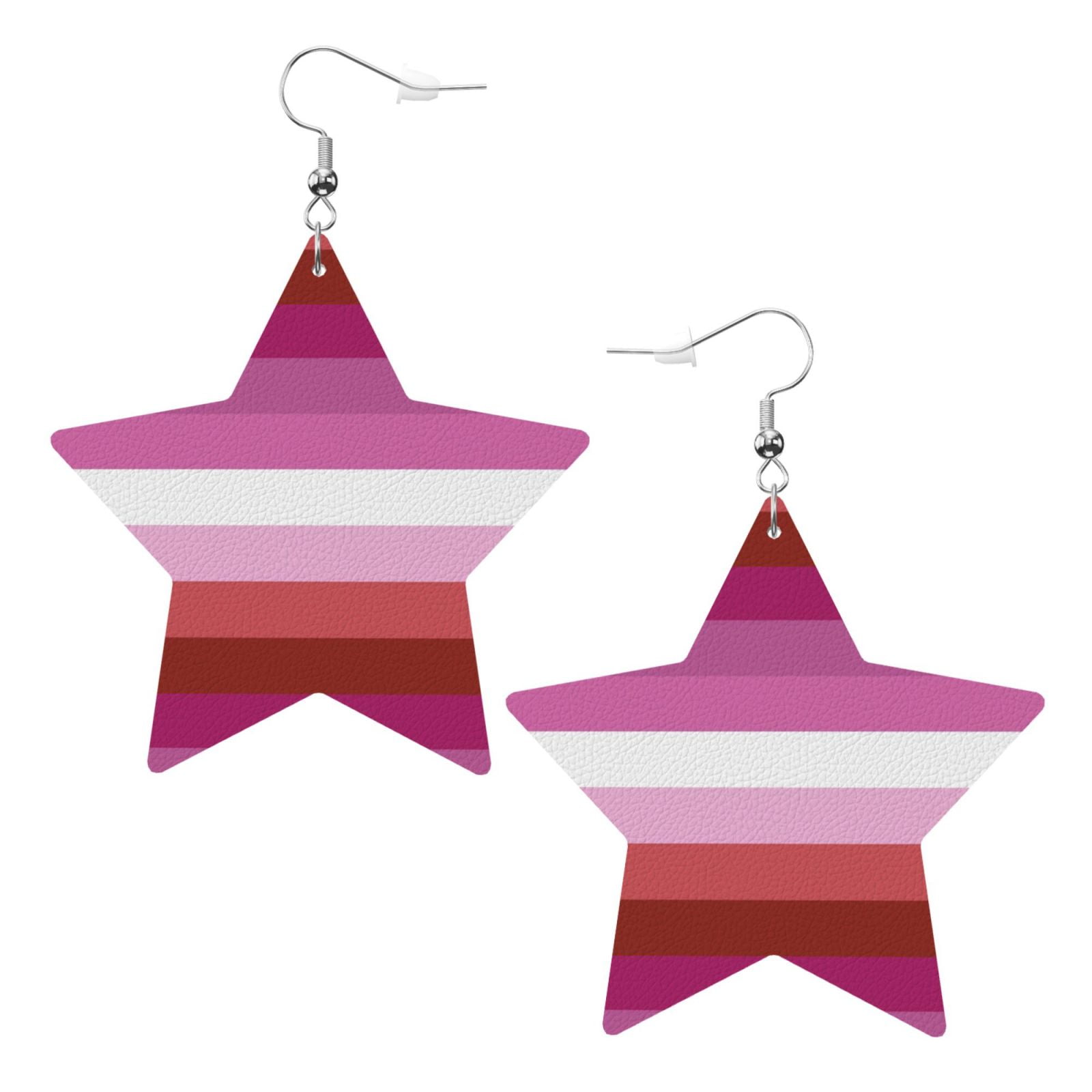 Lesbian Pride Flag Star Faux Leather Dangle Drop Earrings For Women ...
