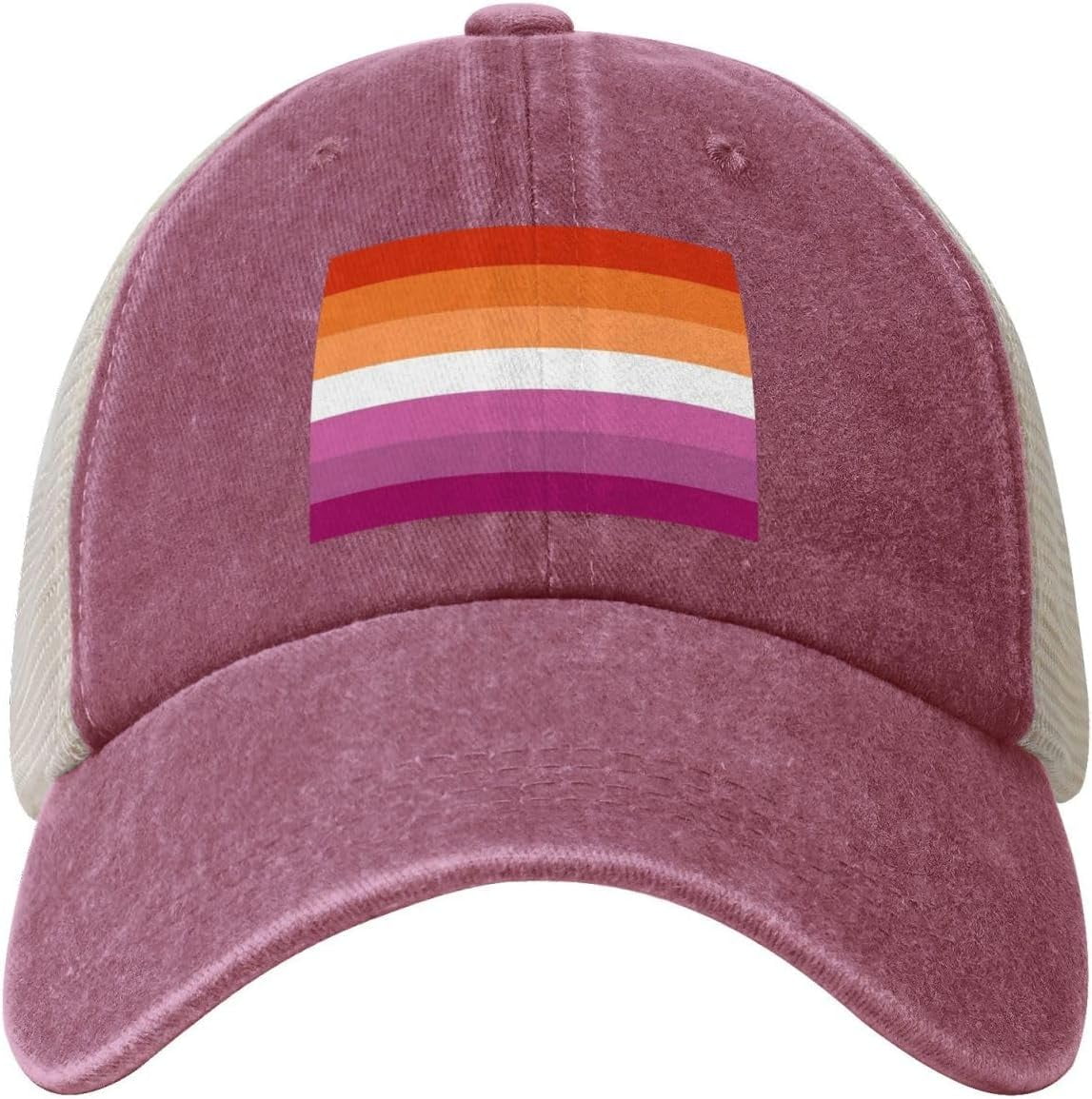 Lesbian Pride Rainbow LGBT Flag Cowboy Hat Men Vintage Mesh Baseball ...