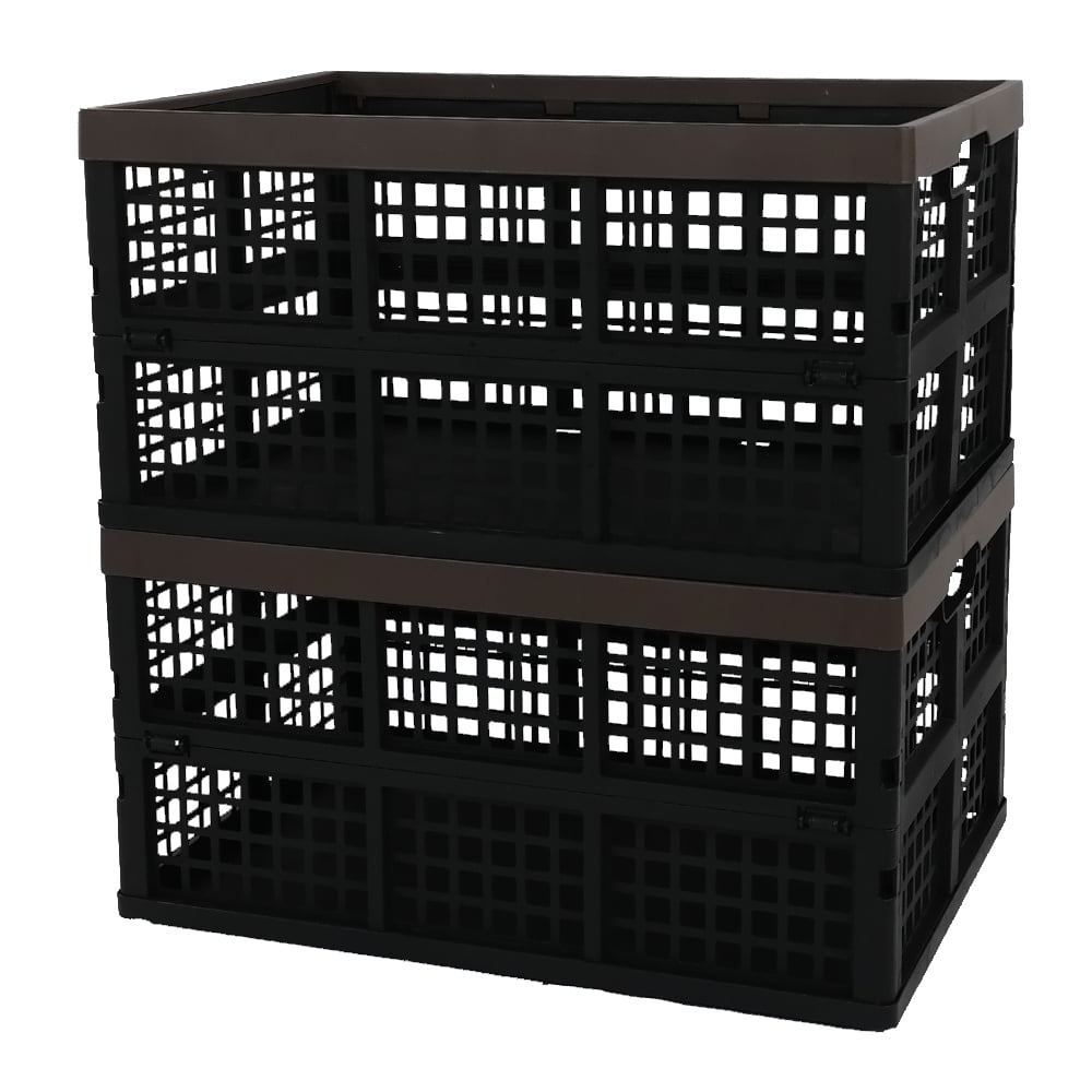 Lesbin 2-Pack 42 L Plastic Staking Folding Storage Basket Crates ...