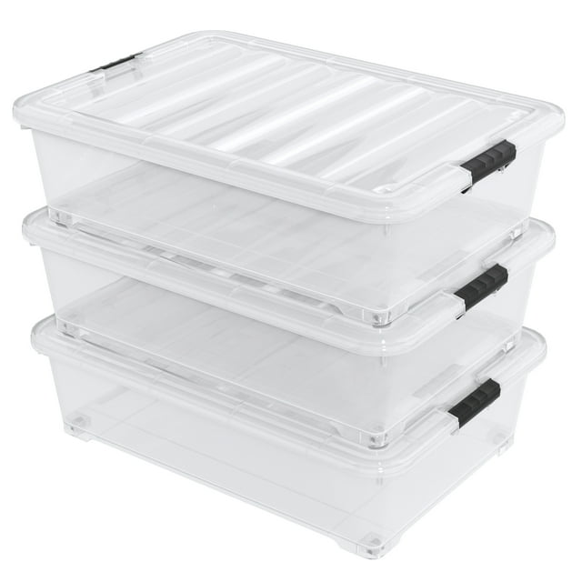 Lesbin 50 Quart Large Clear Plastic Under Bed Storage Bins with Wheels ...