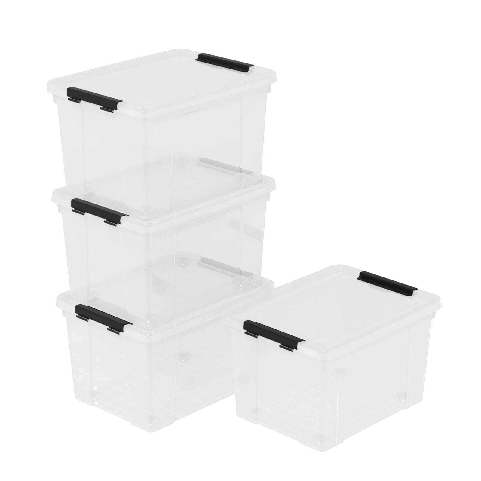 Lesbin Set of 4 Plastic Latch Storage Bins with Wheels, 23 L Clear ...