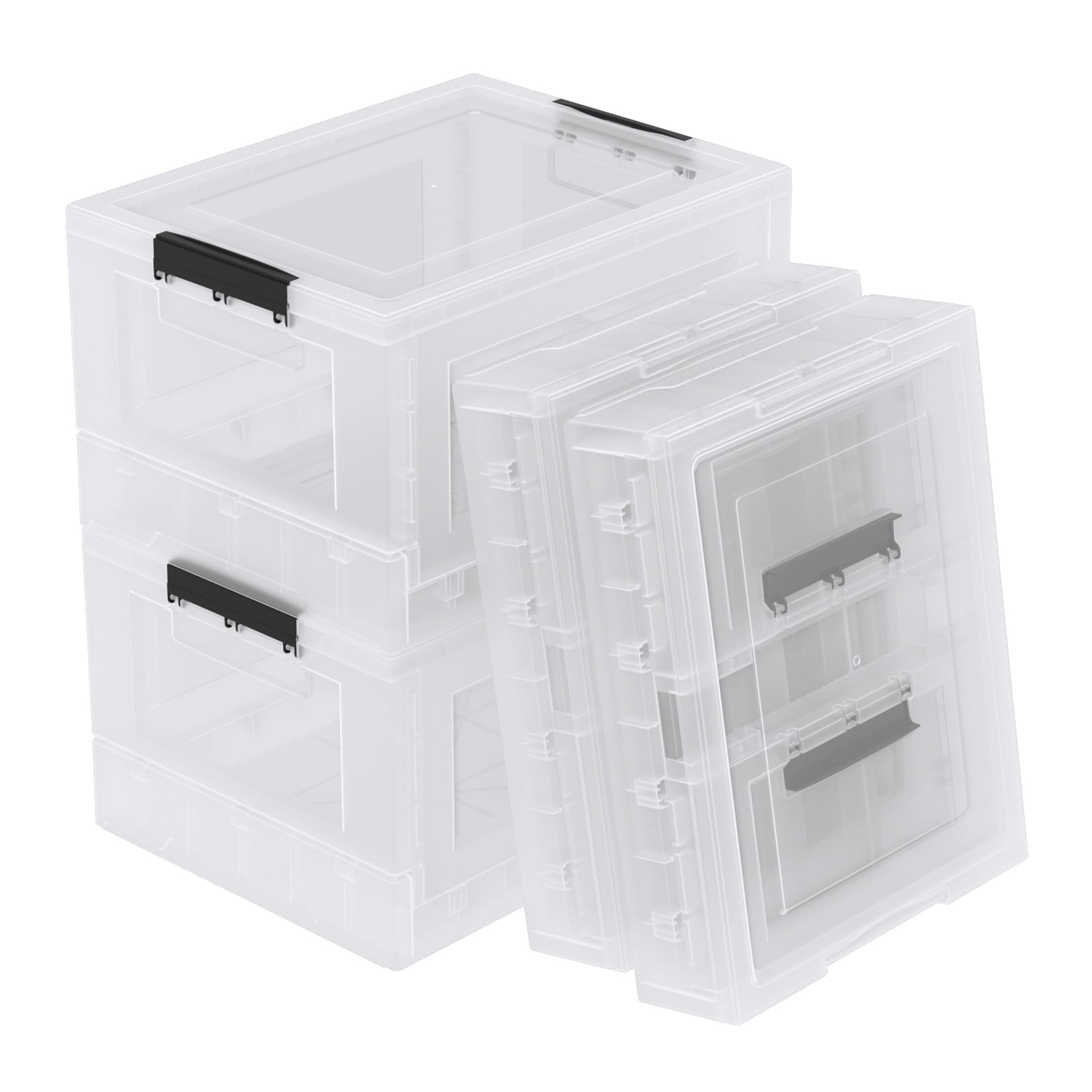 Lesbye 4-Pack Plastic Collapsible Clear boxes, Foldable Storage Box ...