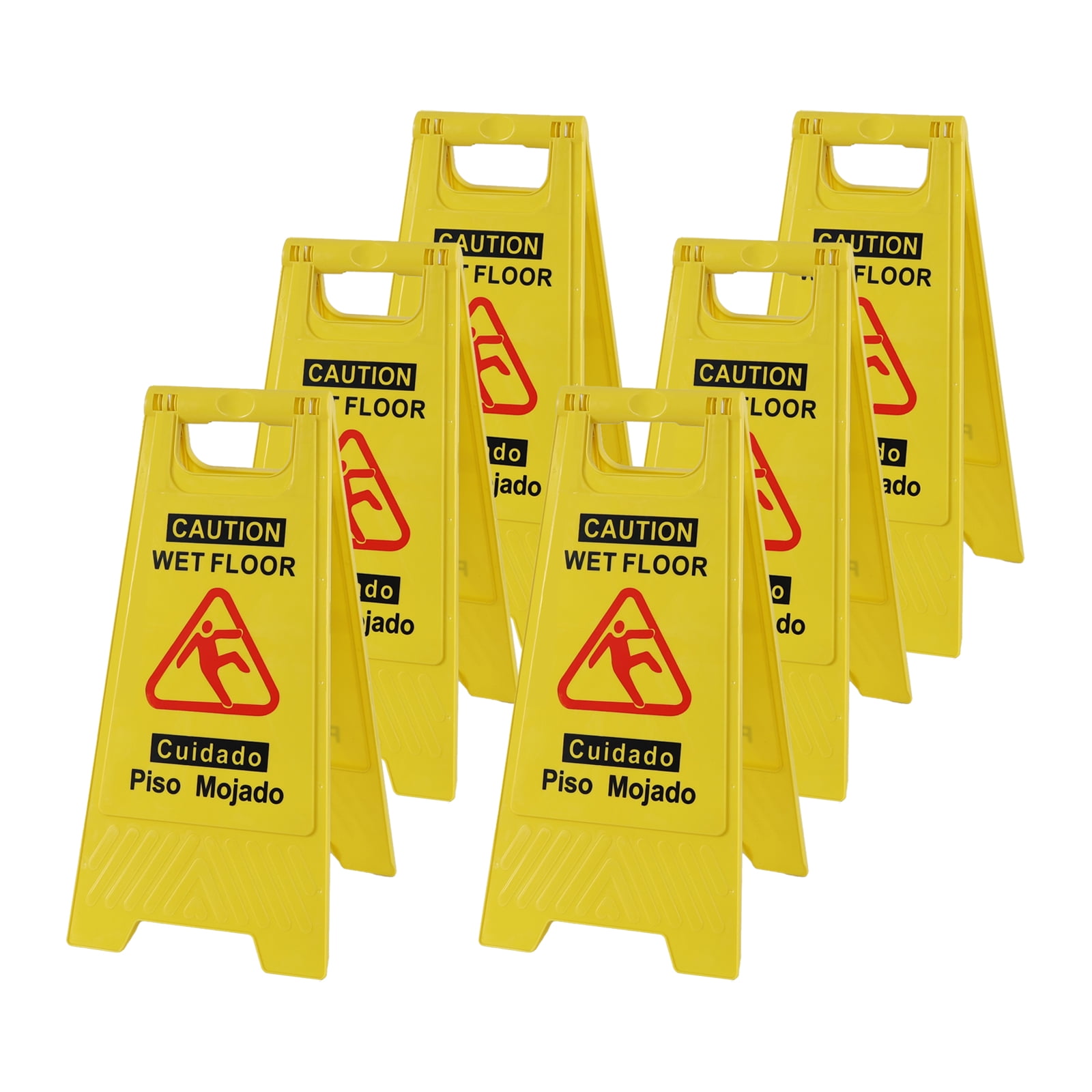 Lesbye 6 Pcs Wet Floor Caution Sign, Foldable Handle Bilingual Safety ...