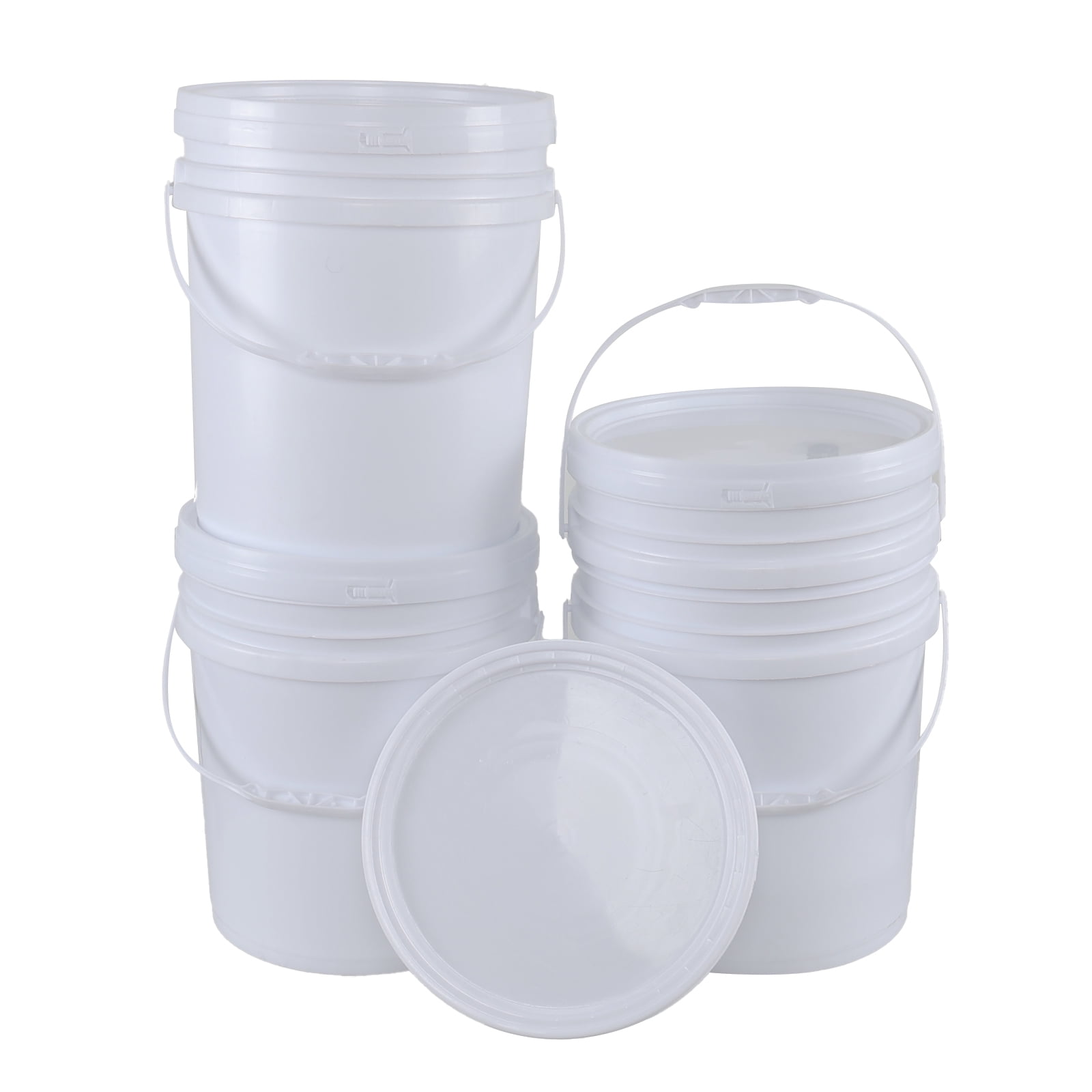 Lesbye 7 Gallon Plastic Food Storage Pail with Handle, White Round ...