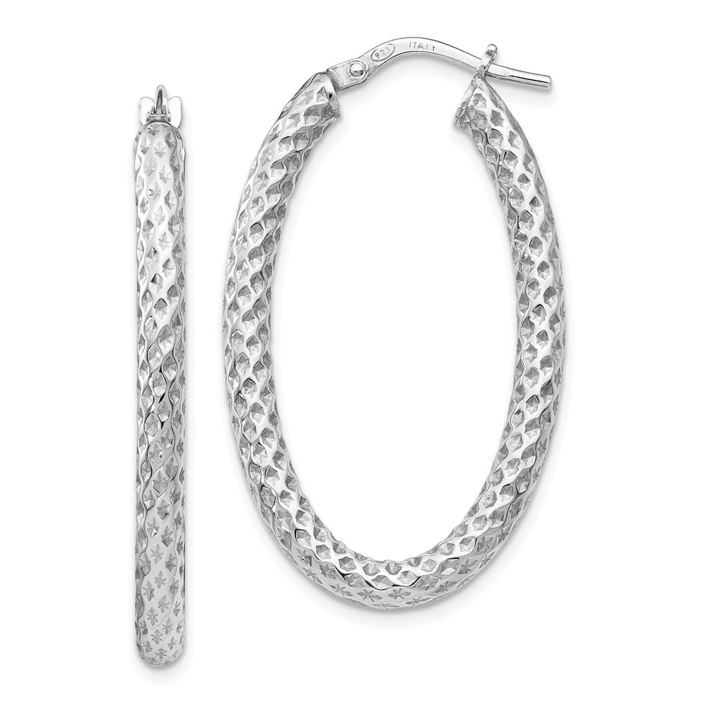 Leslie's 925 Sterling Silver Polished & Textured Oval Hinged Hoop ...