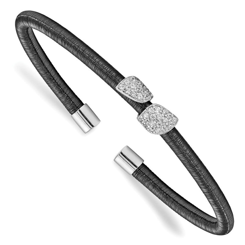 Leslie's 925 Sterling Silver Rhodium & Ruthenium Texture/Polished Cuff ...