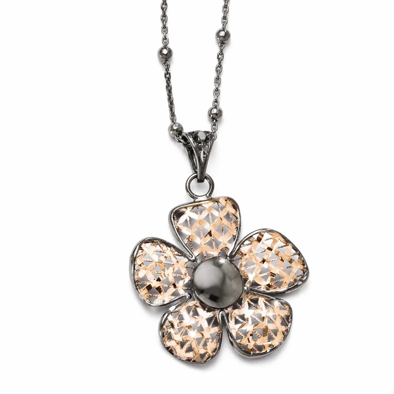 Leslie's Sterling Silver Ruthenium and Rose-tone 18k Flash Necklace ...