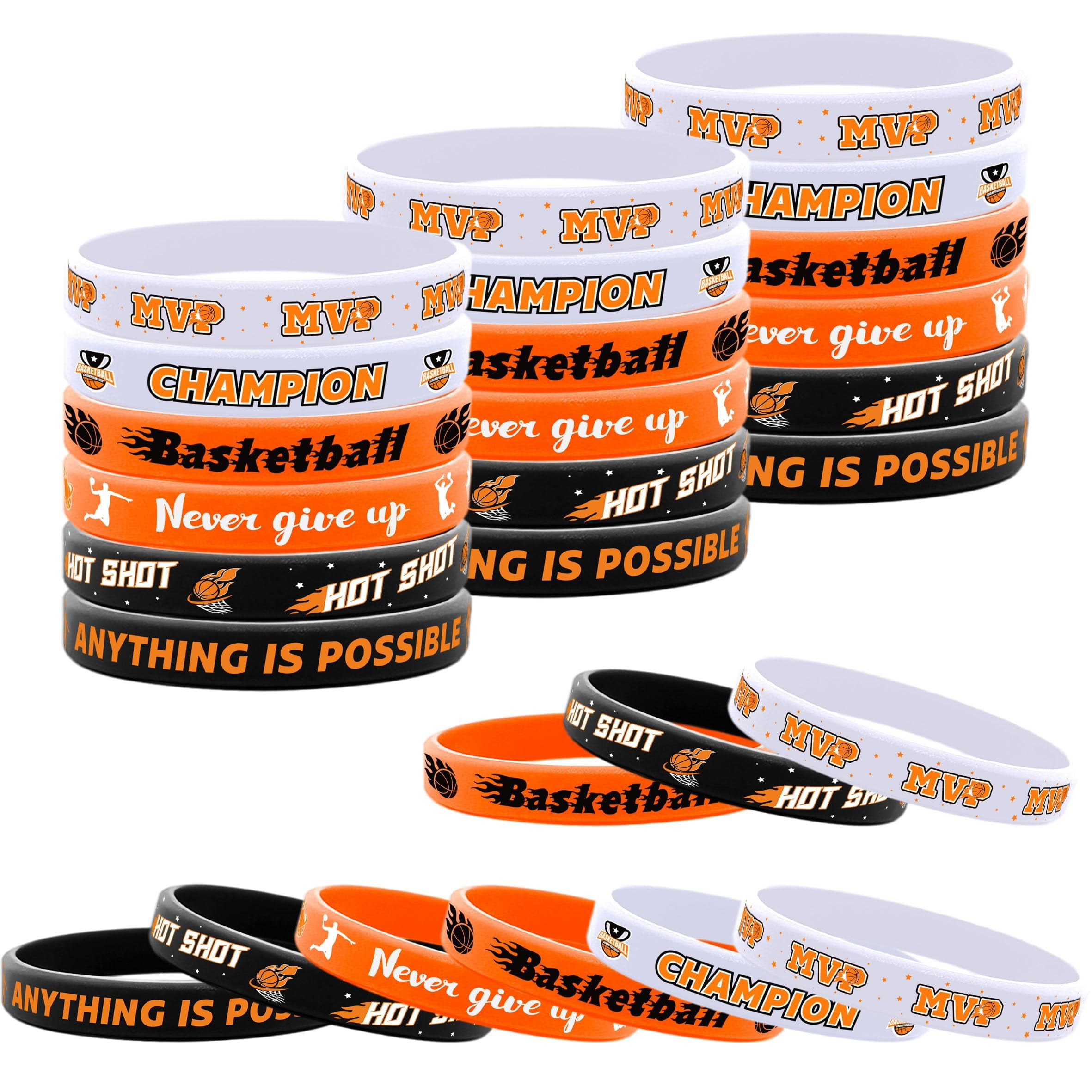 Lesnala 48 PCS Basketball OIF8 Rubber Bracelets Motivational Silicone ...