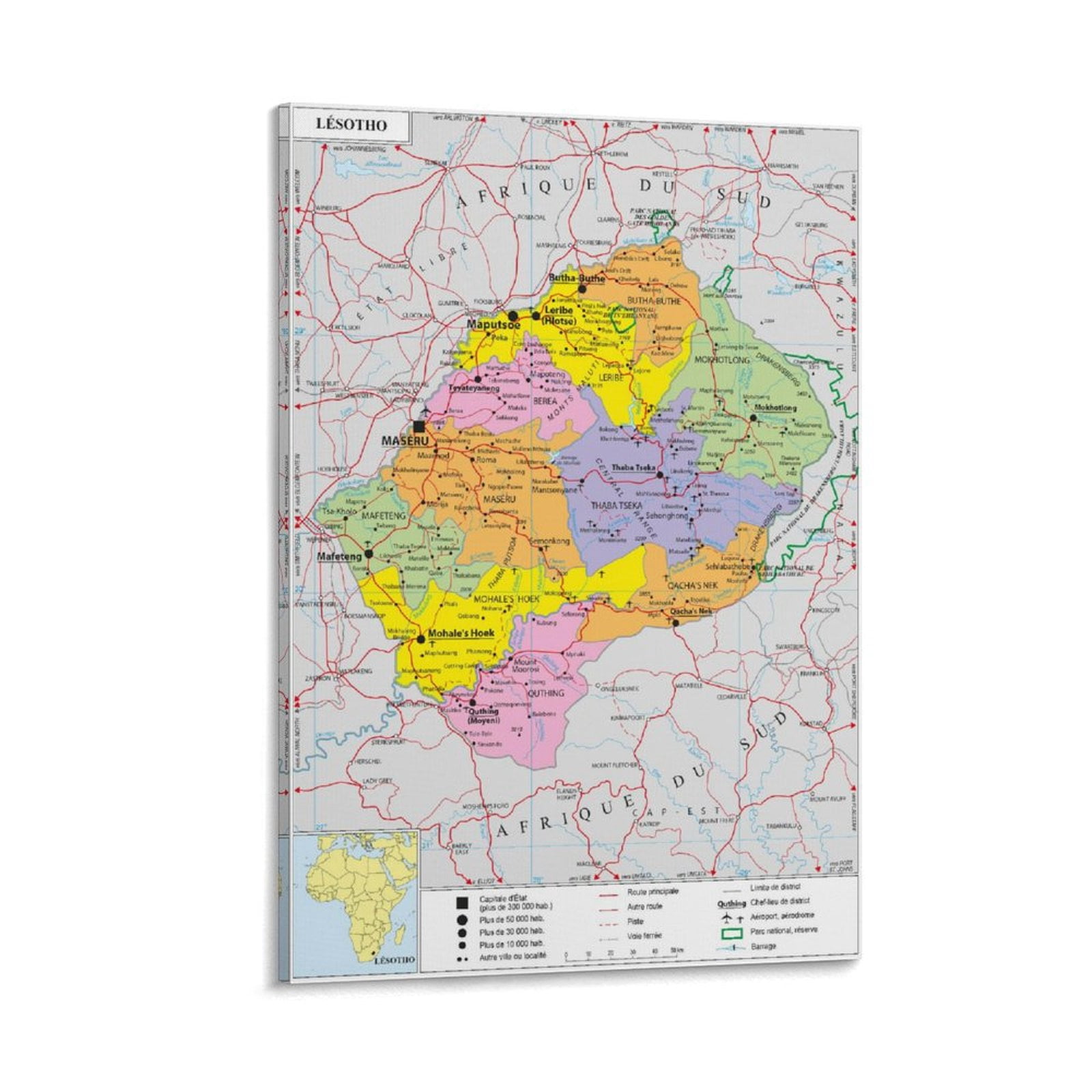 Leso-tho Map Posters Posters Art Print Wall Photo Paint Poster Hanging ...
