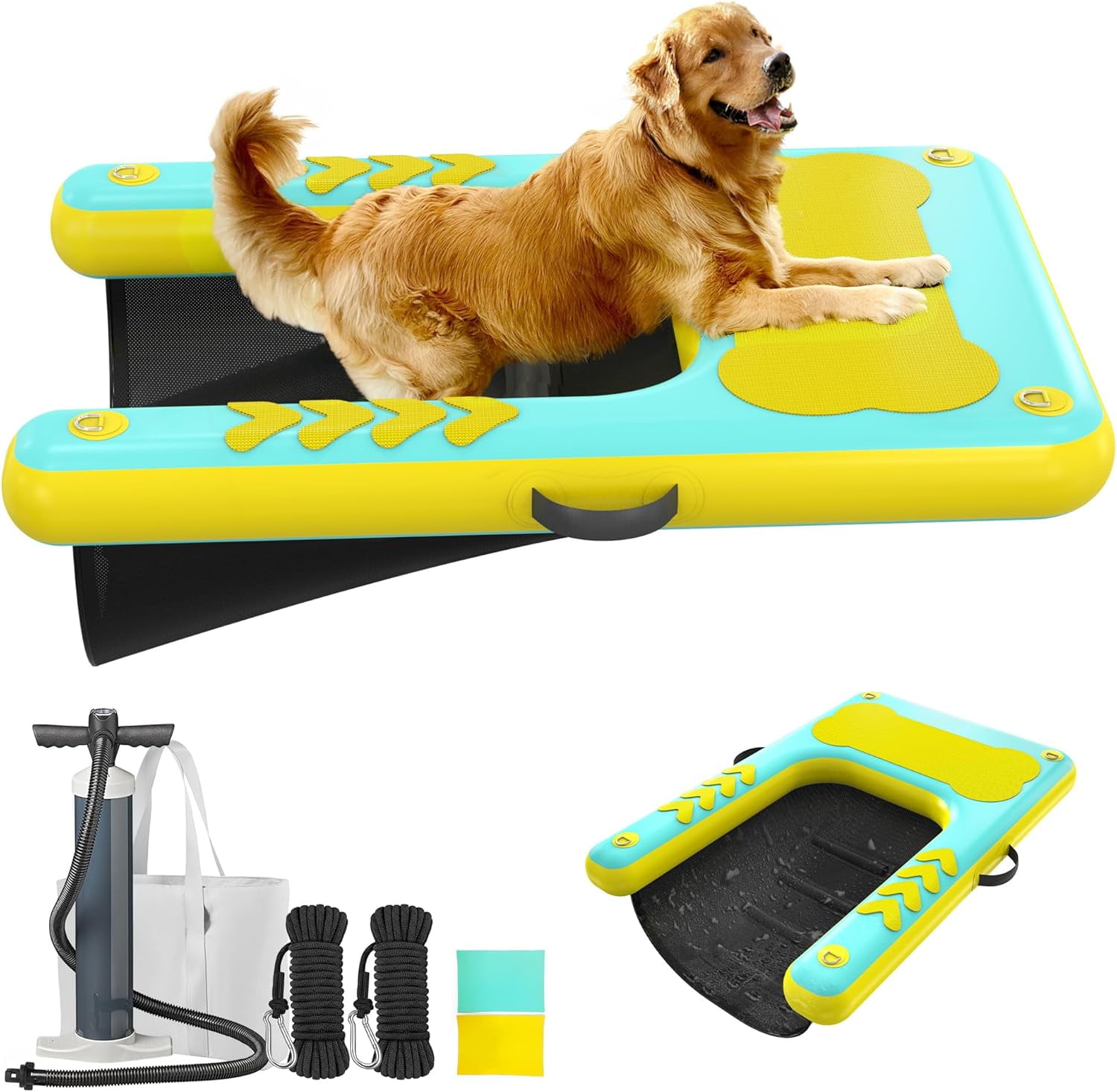 Lesotc Inflatable Dog Boat Ramp, 60'' x 40'' Floating Dock Platform for ...