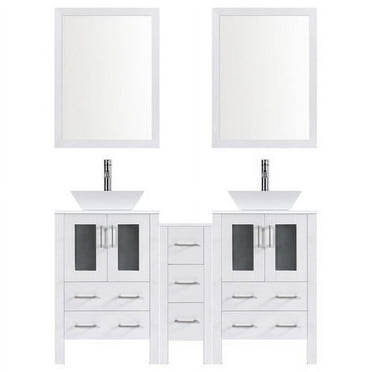 Disar 96" Double Bathroom Vanity Base Only Without Top in White ...