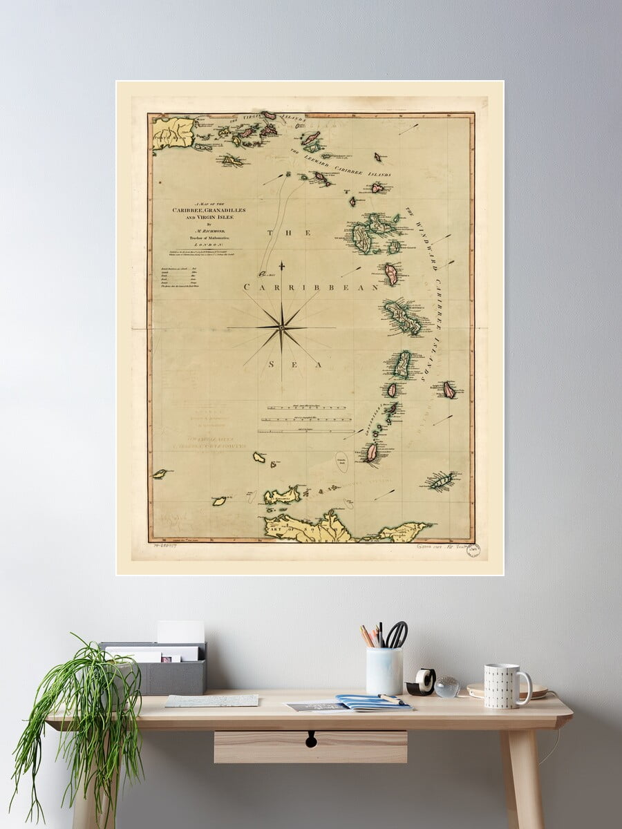 Lesser Antilles Map (1789) Poster Wall Art, Modern Wall Decor For ...