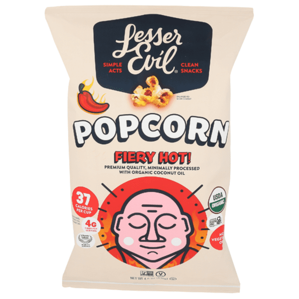 Lesser Evil Organic Fiery Hot Popcorn 4.6 oz - Pack of 3 - Walmart.com