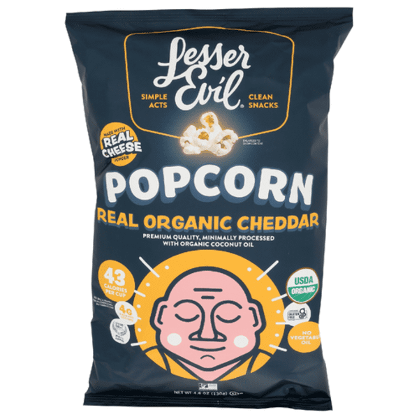 Lesser Evil Organic Real Cheddar Popcorn 4.6 oz - Pack of 2 - Walmart.com