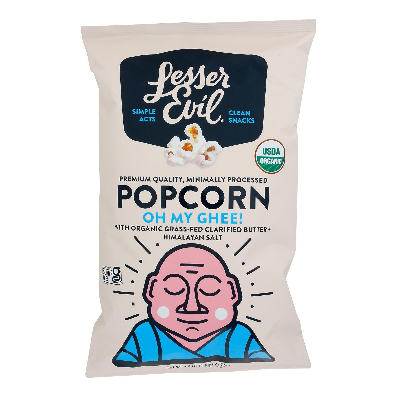 Lesser Evil Organic Popcorn - Oh My Ghee, Case of 12, 4.6 OZ Each, Low ...