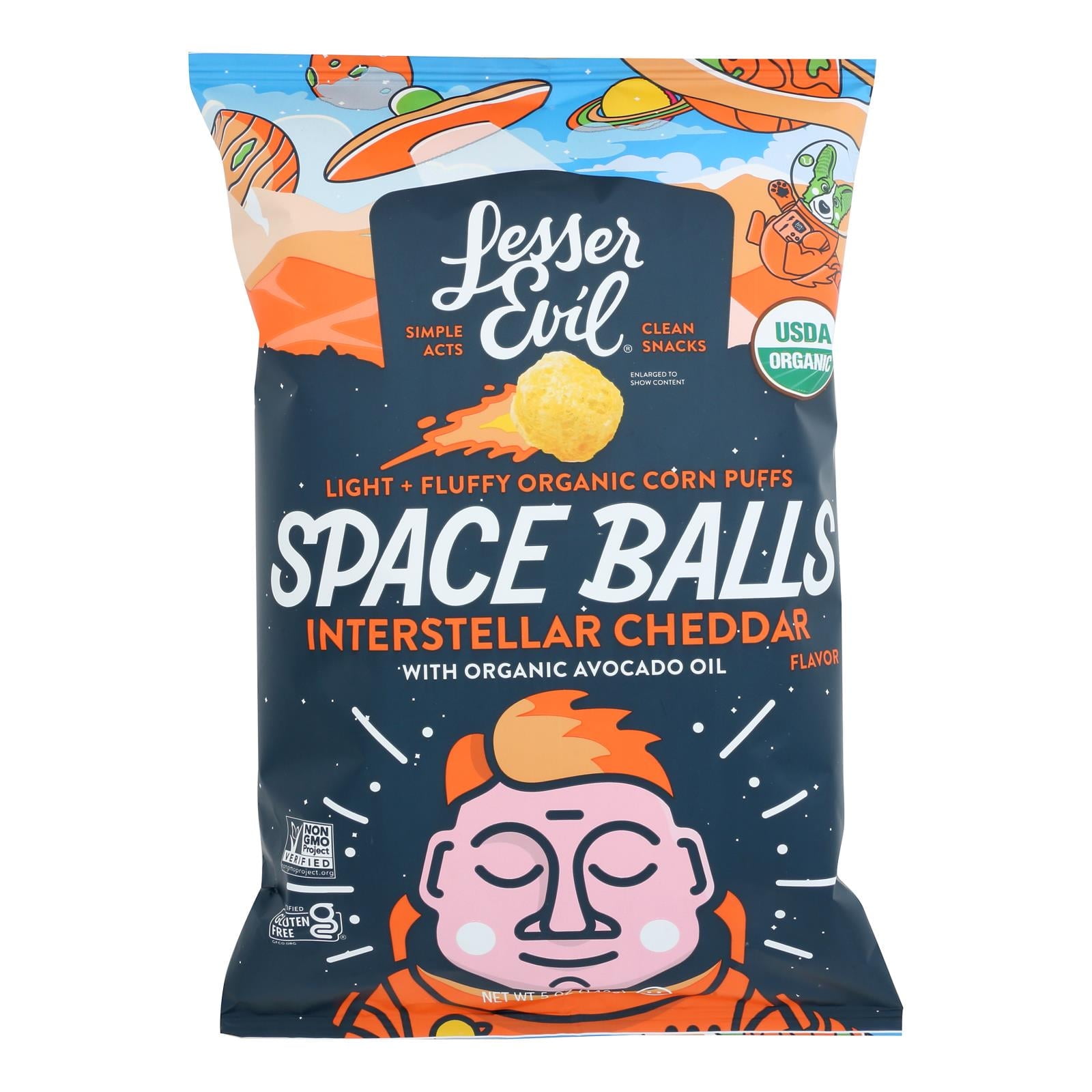 Lesser Evil - Space Balls Organic Cheddar - Case of 6-5 OZ - Walmart.com