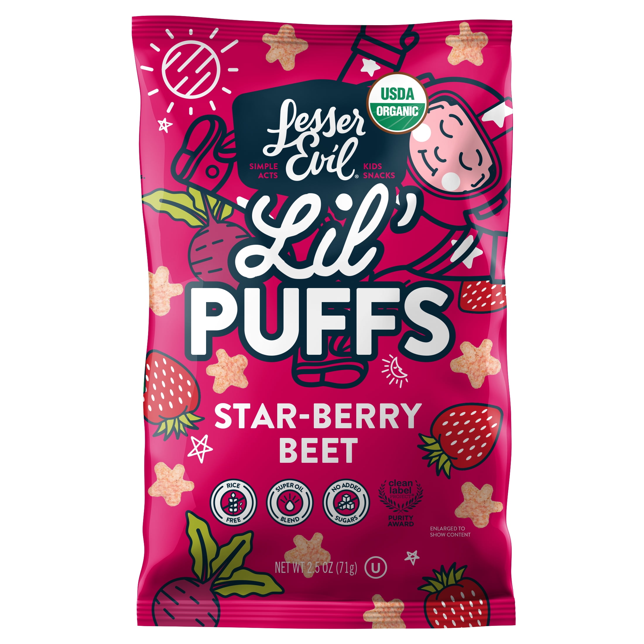 LesserEvil Lil' Puffs Organic Baby Snacks for Toddlers, StrawBerry Beet ...