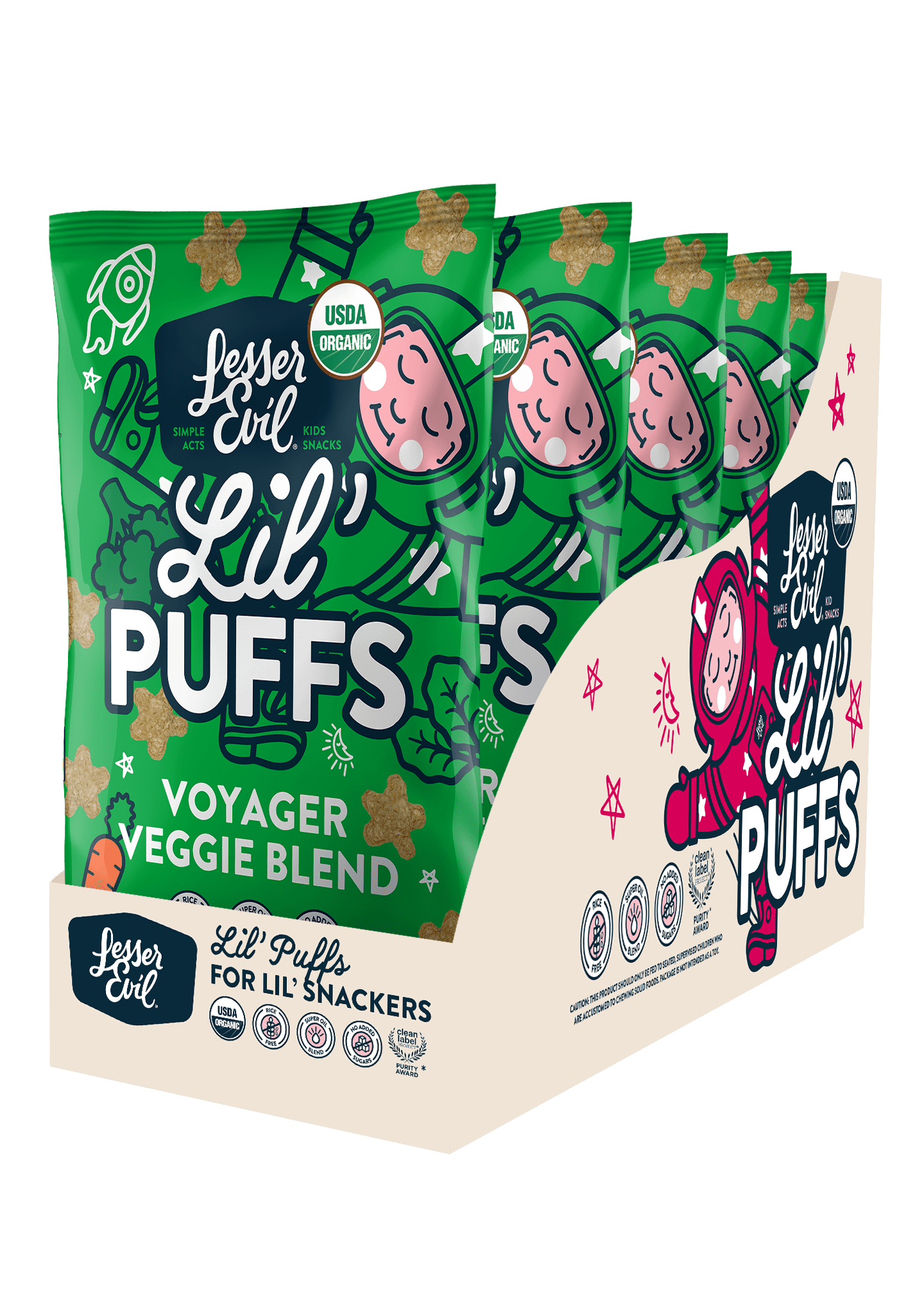 LesserEvil Lil' Puffs Organic Baby Snacks for Toddlers, Voyager Veggie ...