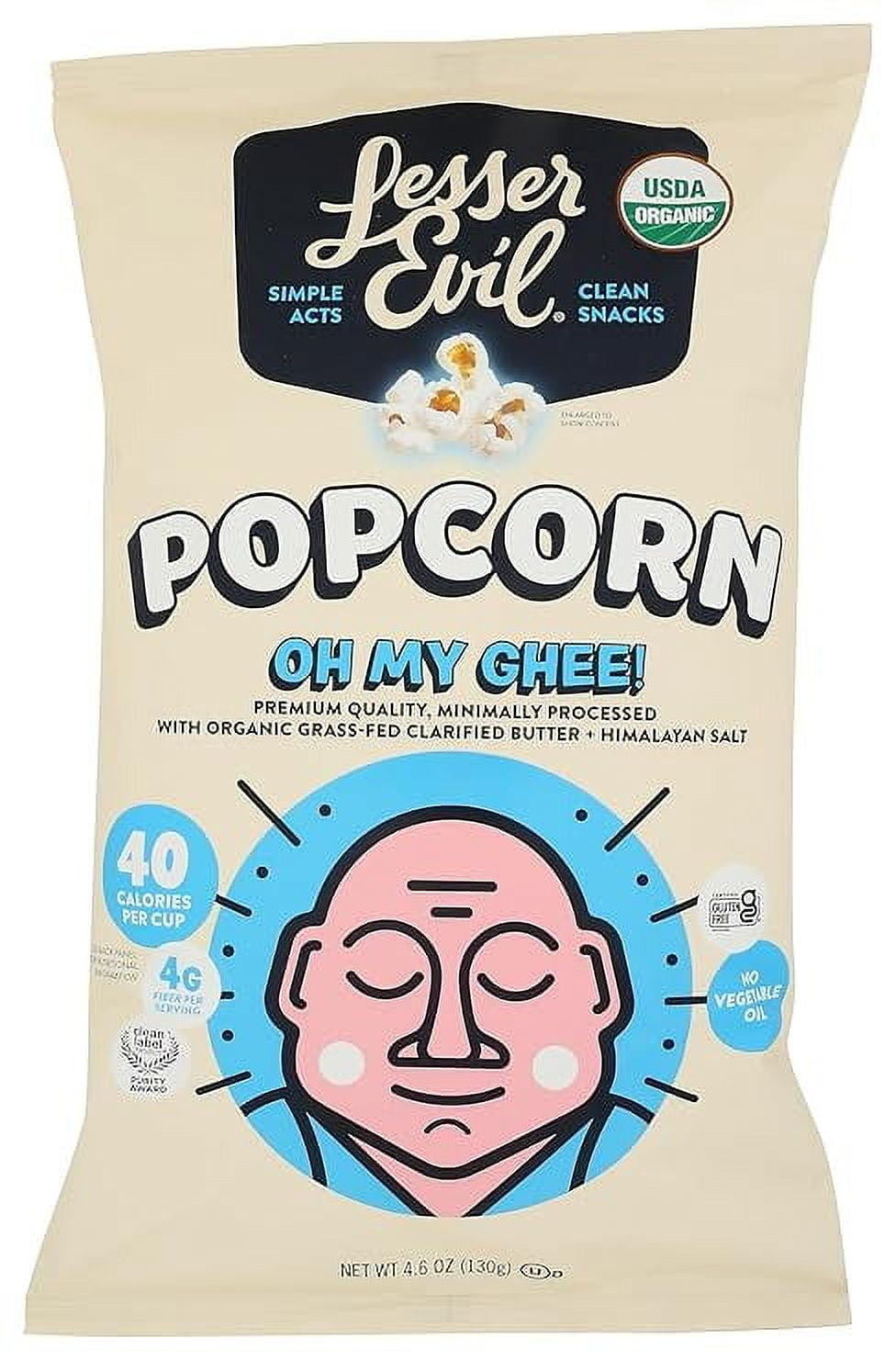 LesserEvil Oh My Ghee Organic Popcorn, 5 Oz - Walmart.com