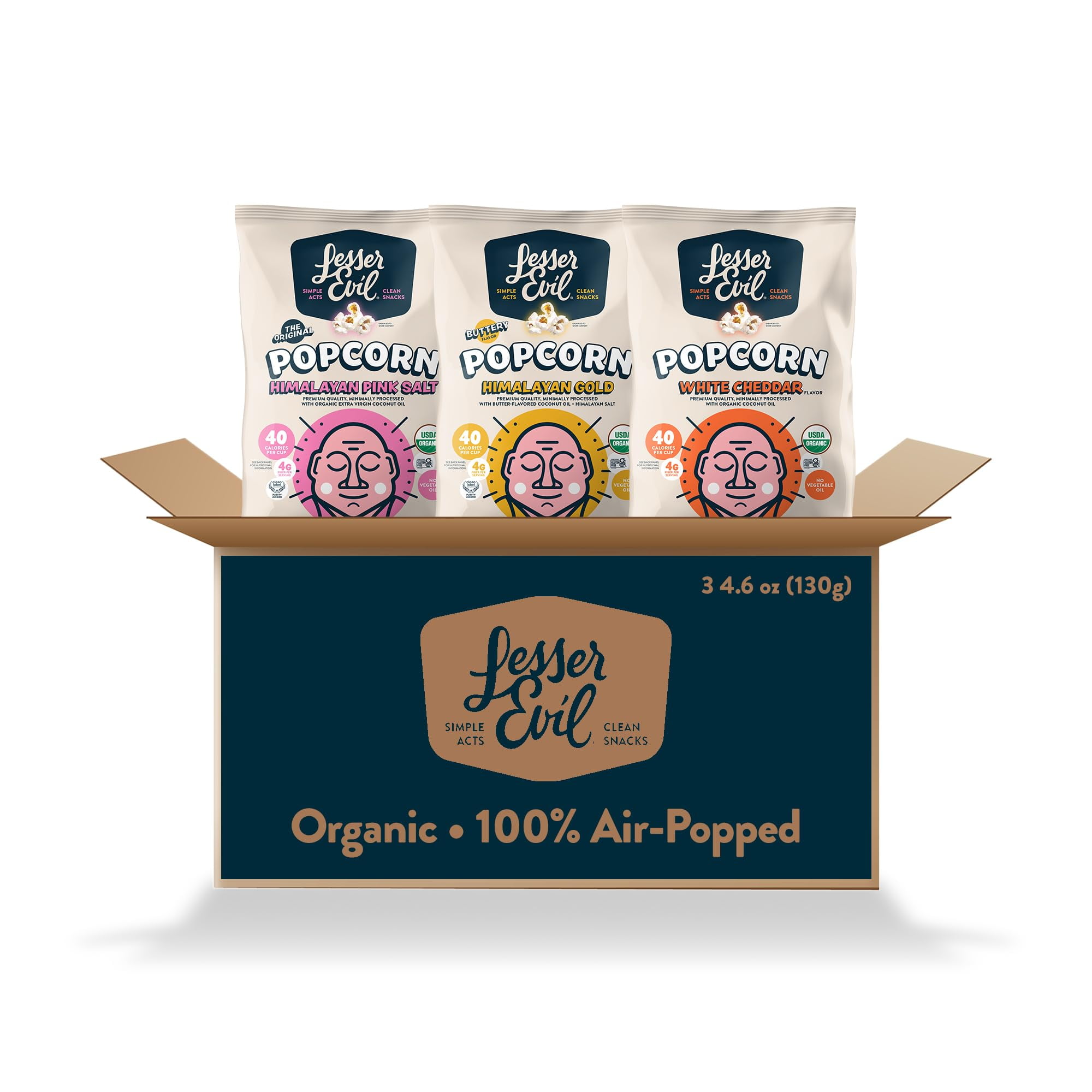 LesserEvil Organic Popcorn Variety BCF26 Pack, Himalayan Pink Salt (4.6 ...